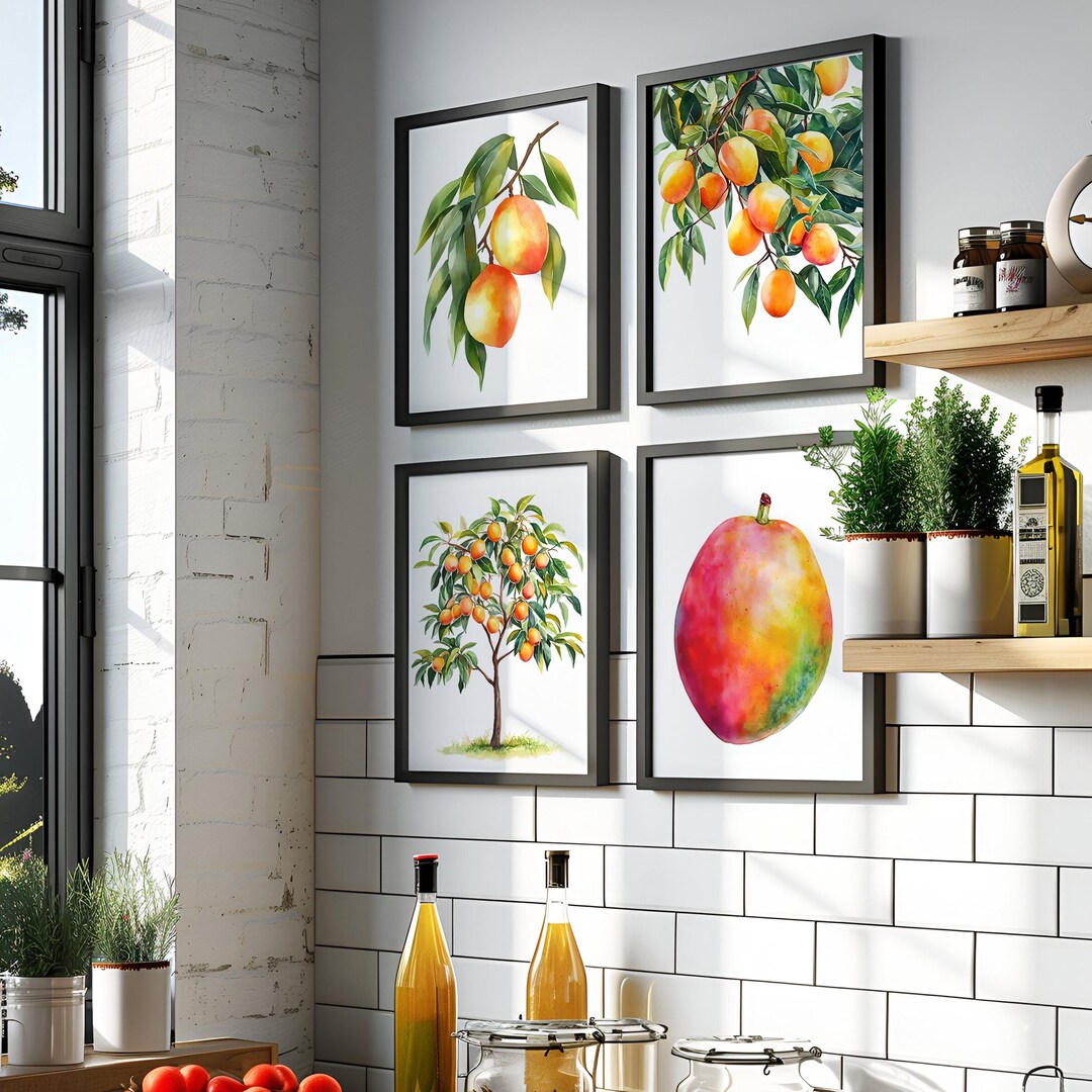 Watercolor Mango Wall Art Set of 4, Mango Fruit Branch Tree Print Set ...