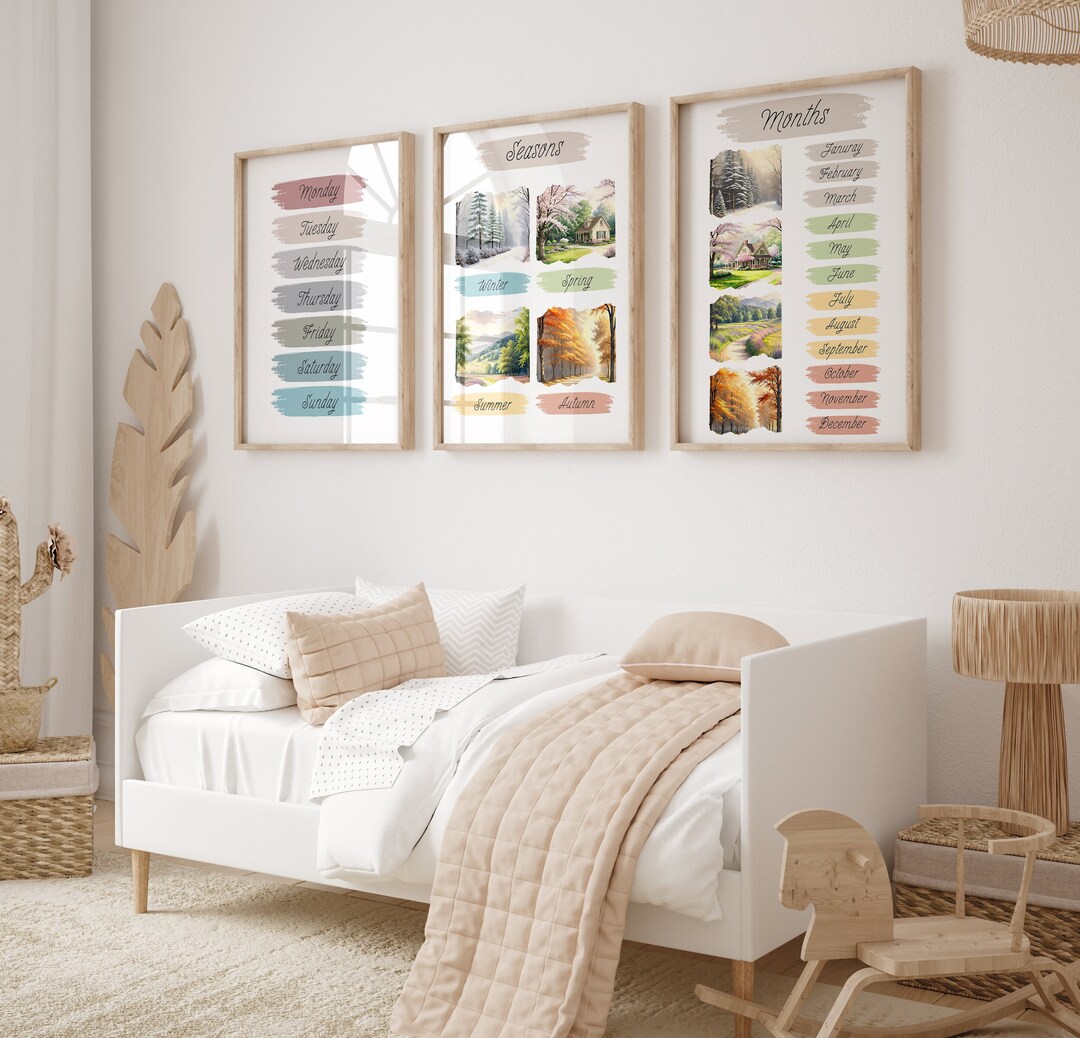 Pastel Preschool Days of the Week Months and Seasons Wall Art Set ...