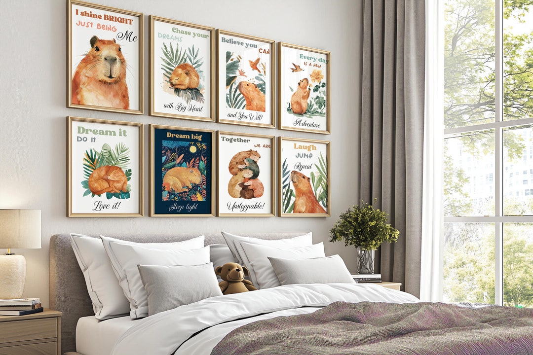 Capybara Kids Positive Quotes Print Set of 8, Nursery Motivational ...
