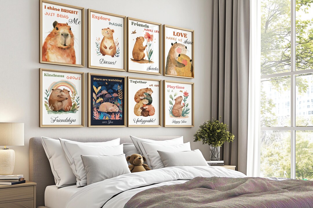 Capybara Kids Positive Quotes Print Set of 8, Nursery Motivational ...
