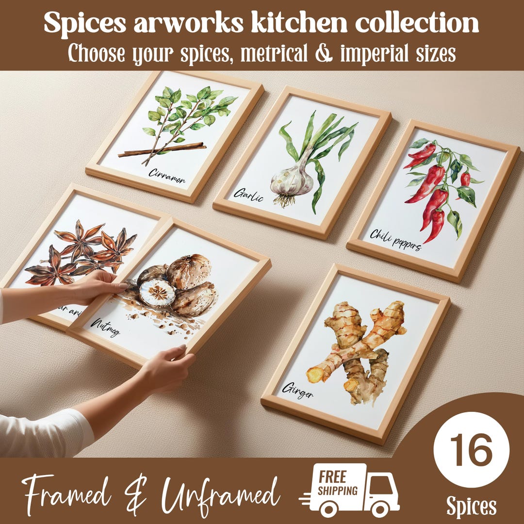 Watercolor Spices Set of 2 3 4 6, Big Herb Spices Bundle, Modern ...