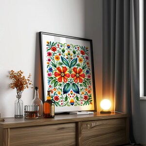 Polish Folk Art Prints Set of 6, Cottagecore Colorful Wildflowers ...