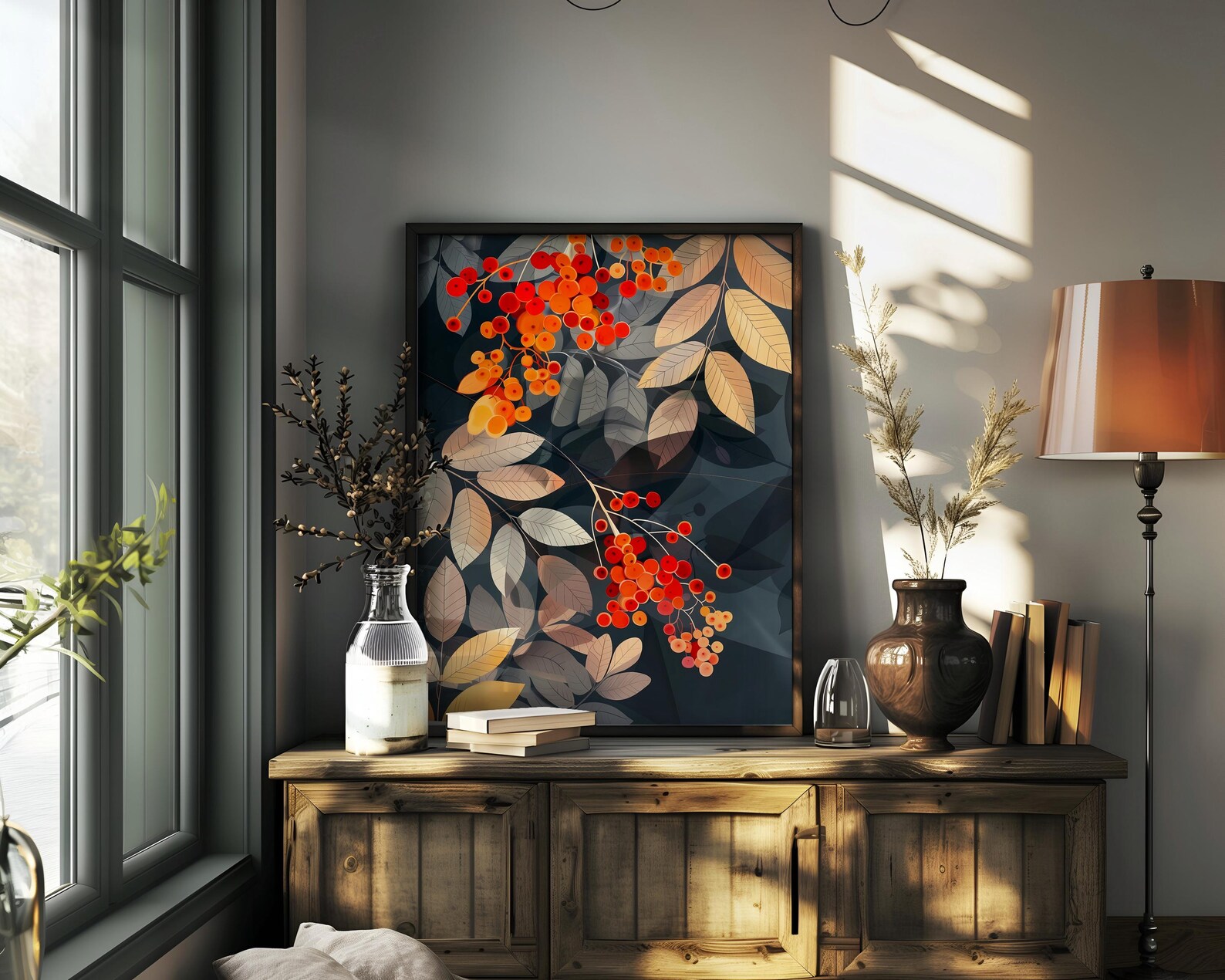 Mountain Ash Rowan Branches Wall Art Set, Modern Abstract Black Rust ...