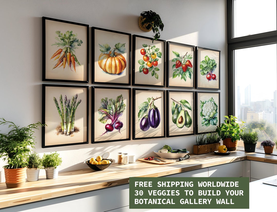 Watercolor Veggie Art Print Set of 3 6 8 or 12, Vegetables Botanical ...