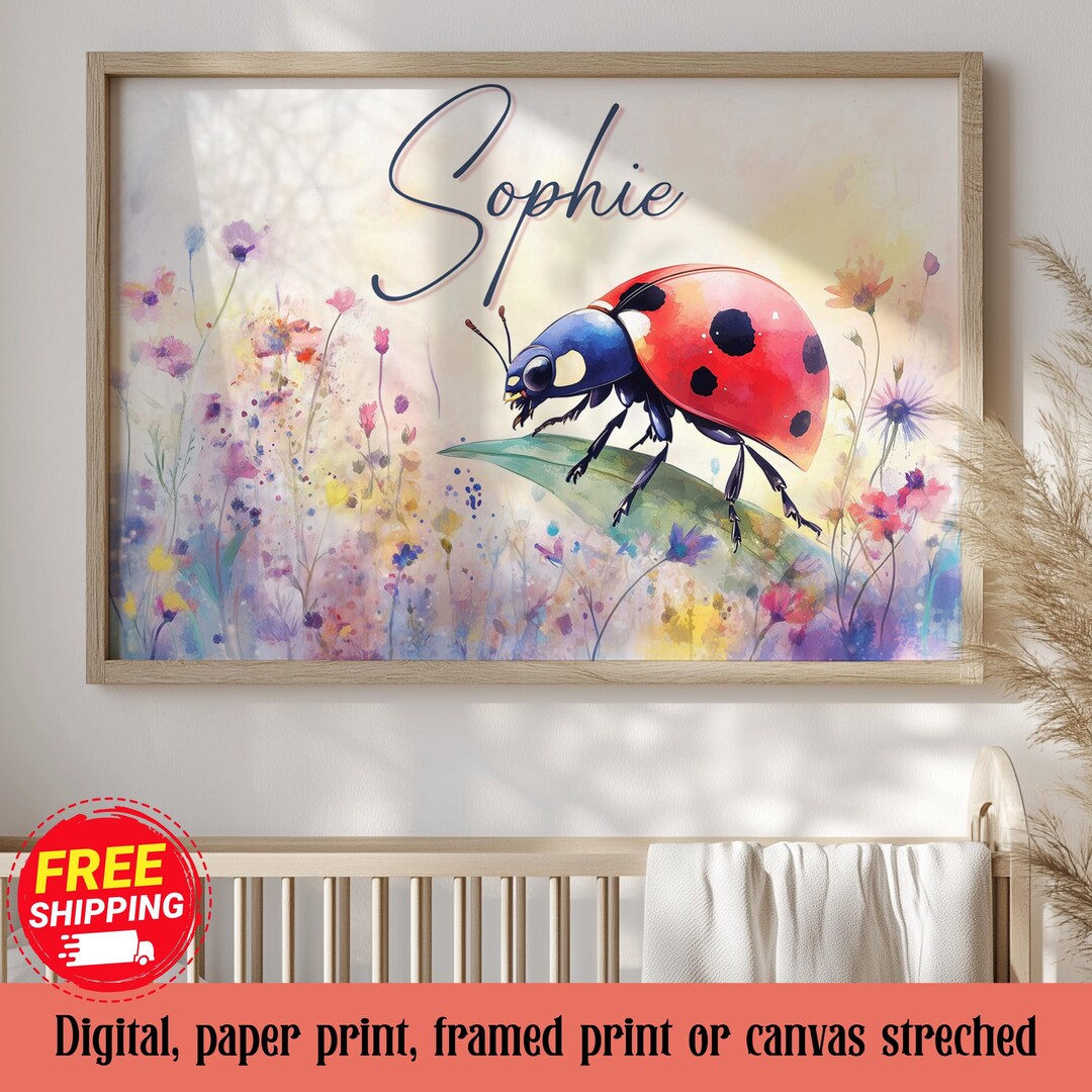 Custom Name Sign Baby Girl Ladybug Wall Art, Positive Affirmation ...