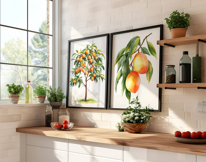 Watercolor Mango Wall Art Set of 4, Mango Fruit Branch Tree Print Set ...
