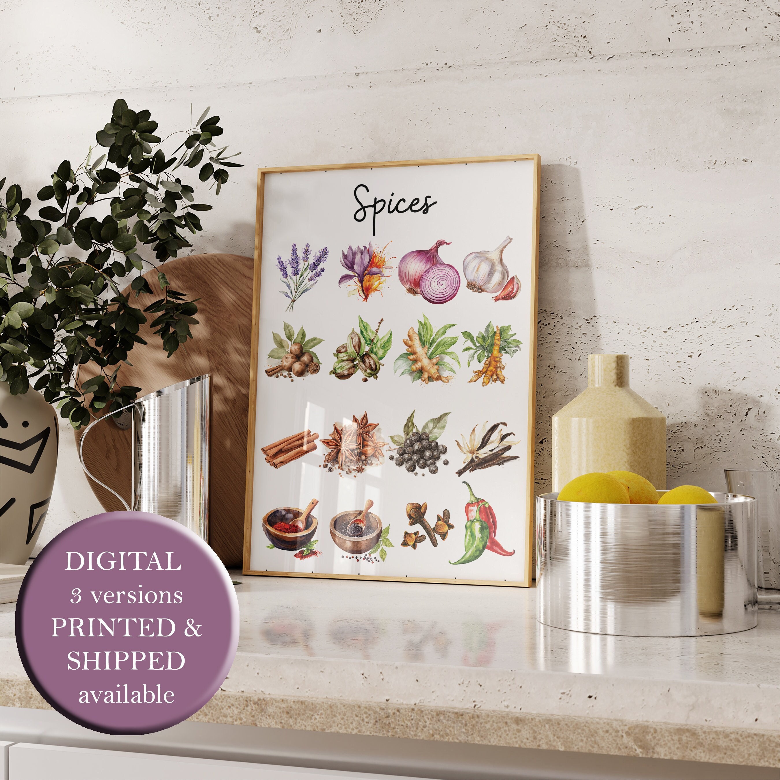 Watercolor Spices Print Spices Guide Spice Wall Art Culinary Print ...