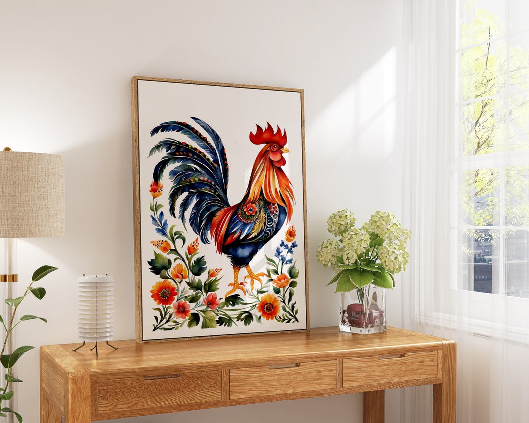 Folk Rooster Print Polish Folklore Wall Art Wildflower Rooster Poster ...
