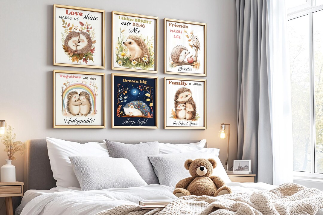 Hedgehog Kids Positive Quotes Print Set of 6, Nursery Motivational ...