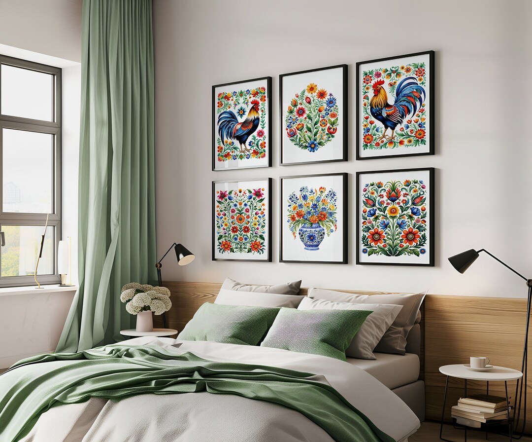 Polish Folk Art Prints Set of 6, Cottagecore Colorful Wildflowers ...