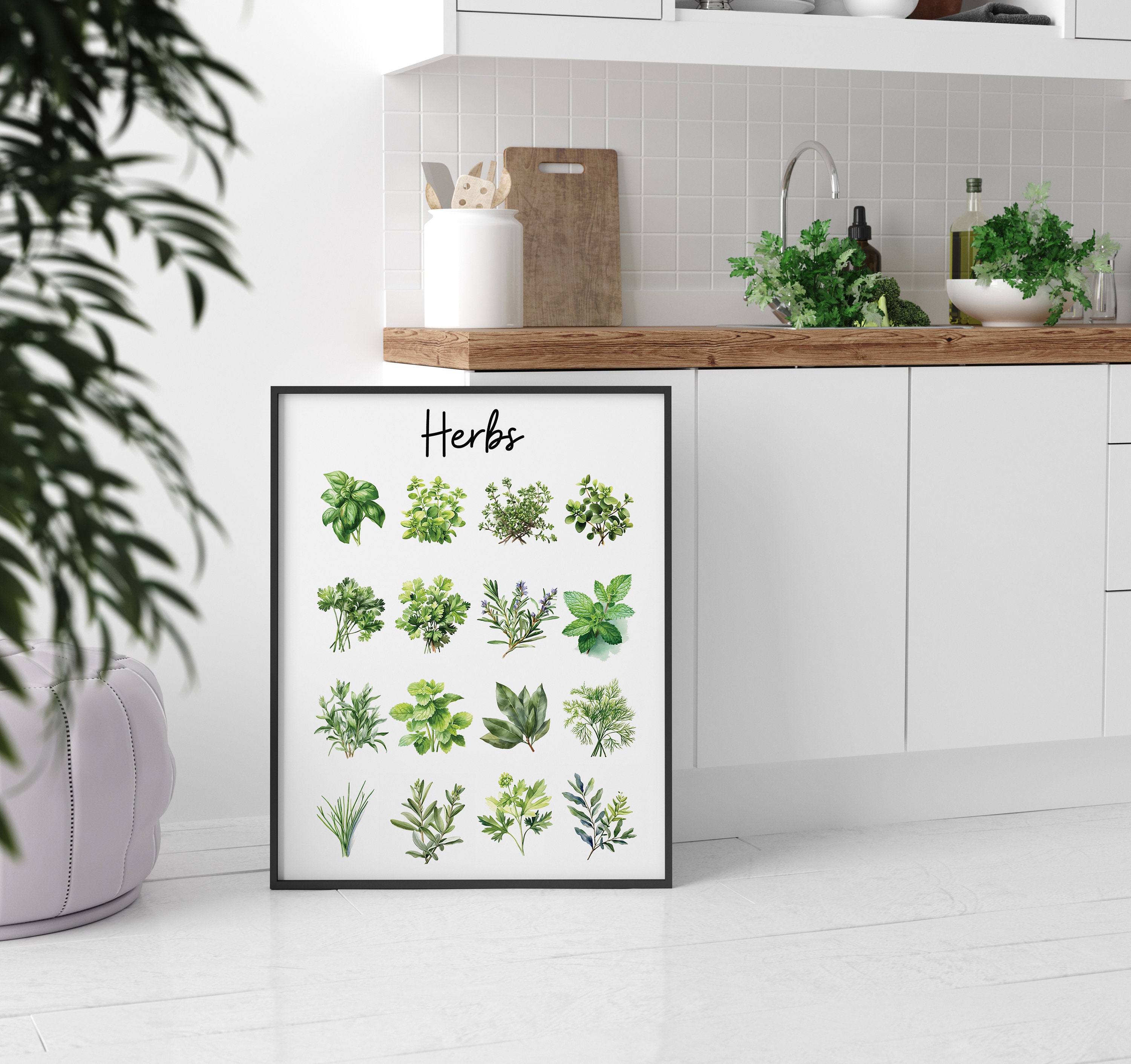 Watercolor Herbs Print Guide Herbal Poster Herb Wall Art Culinary ...