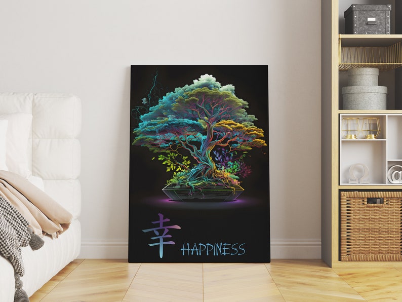 Japanese Kanji Neon Bonsai Tree Print Set of 3 Japan Calligraphy Kanji ...