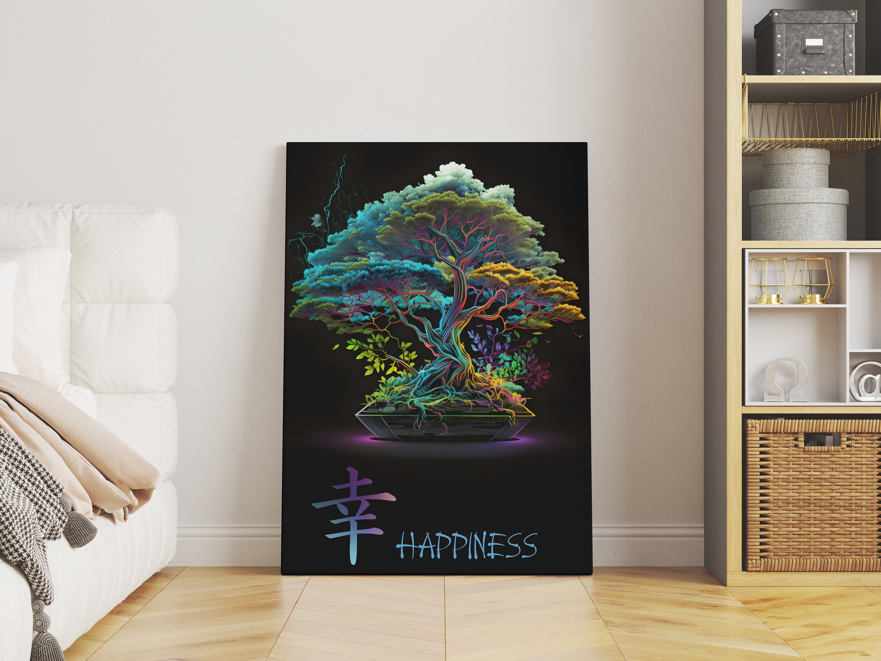 Japanese Kanji Neon Bonsai Tree Print Set of 3 Japan Calligraphy Kanji ...