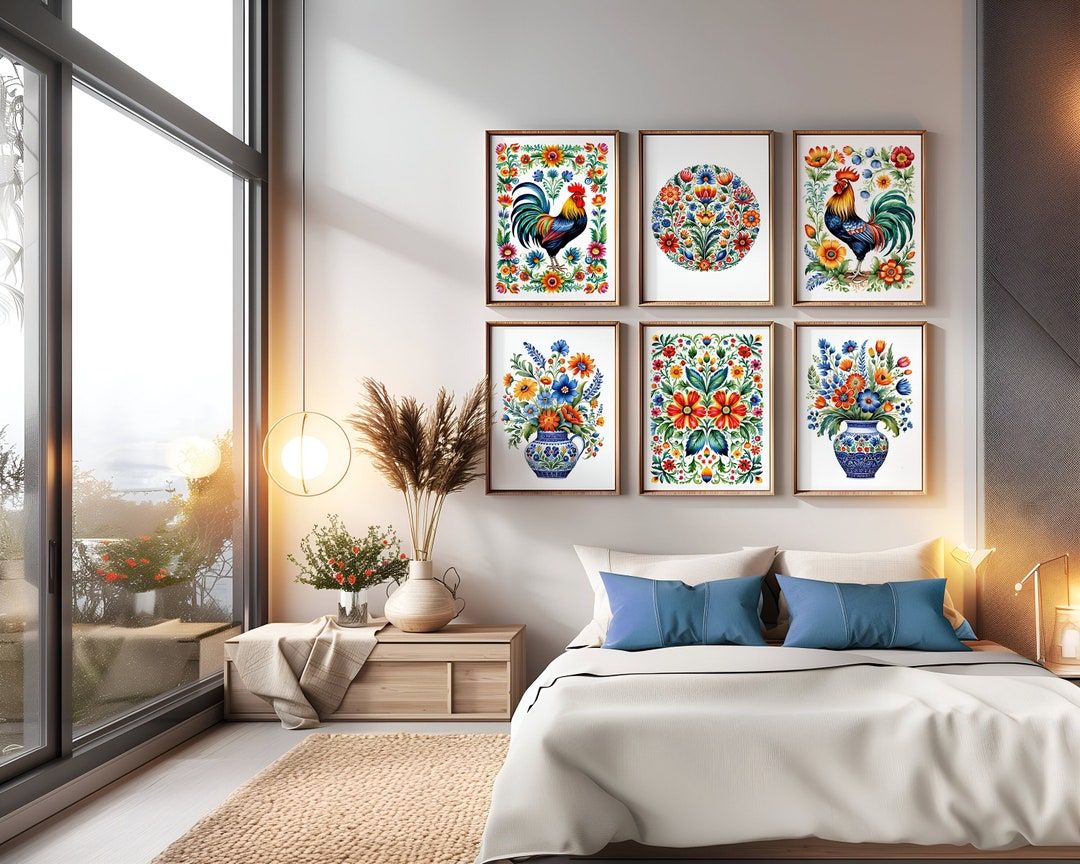Polish Folk Art Prints Set of 6, Cottagecore Colorful Wildflowers ...