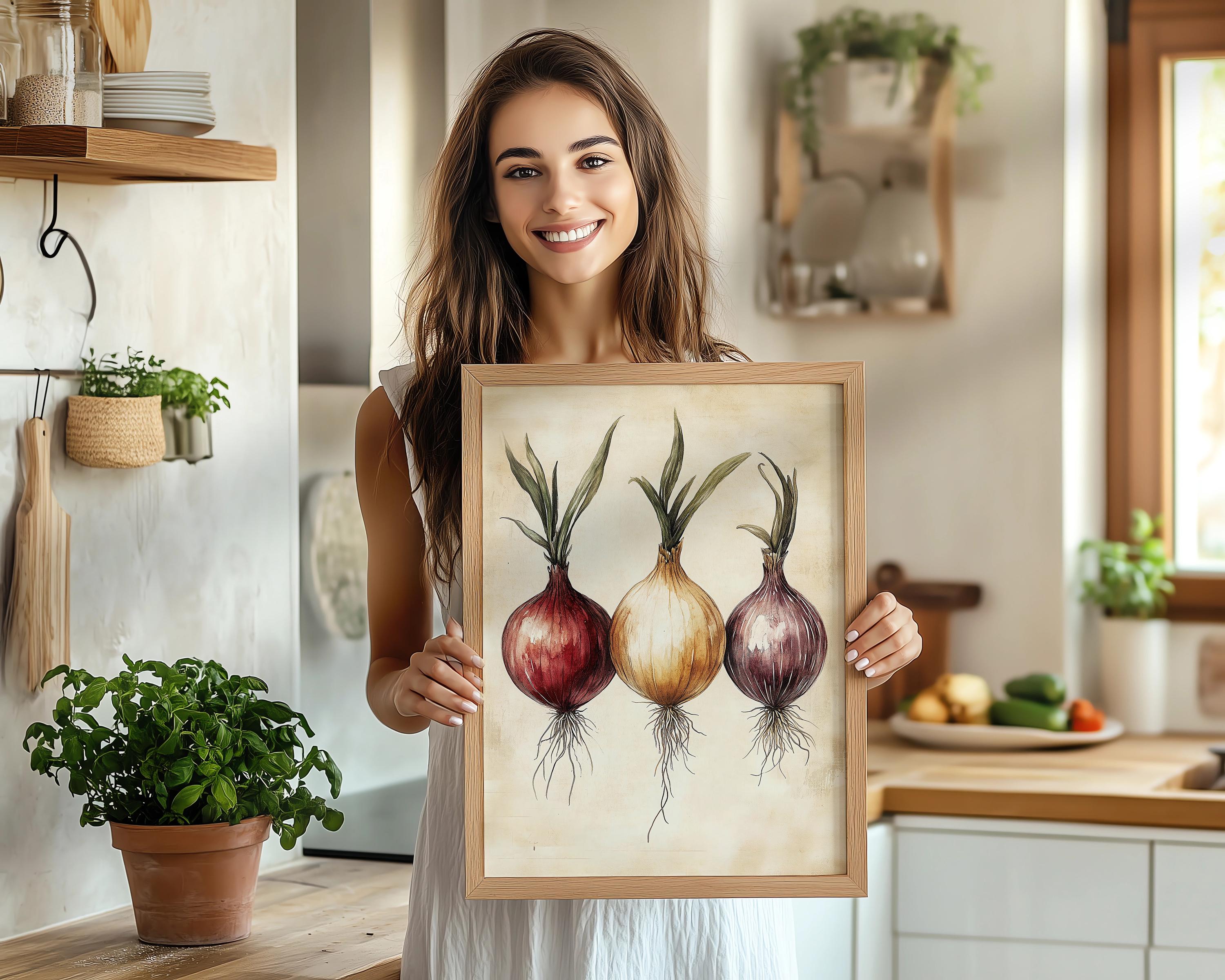 Vintage Garlic Onion Wall Art Set of 12, Cottagecore Ustical Onion Ring ...