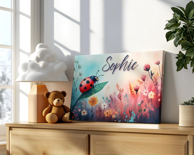 Custom Name Sign Baby Girl Ladybug Wall Art, Positive Affirmation ...