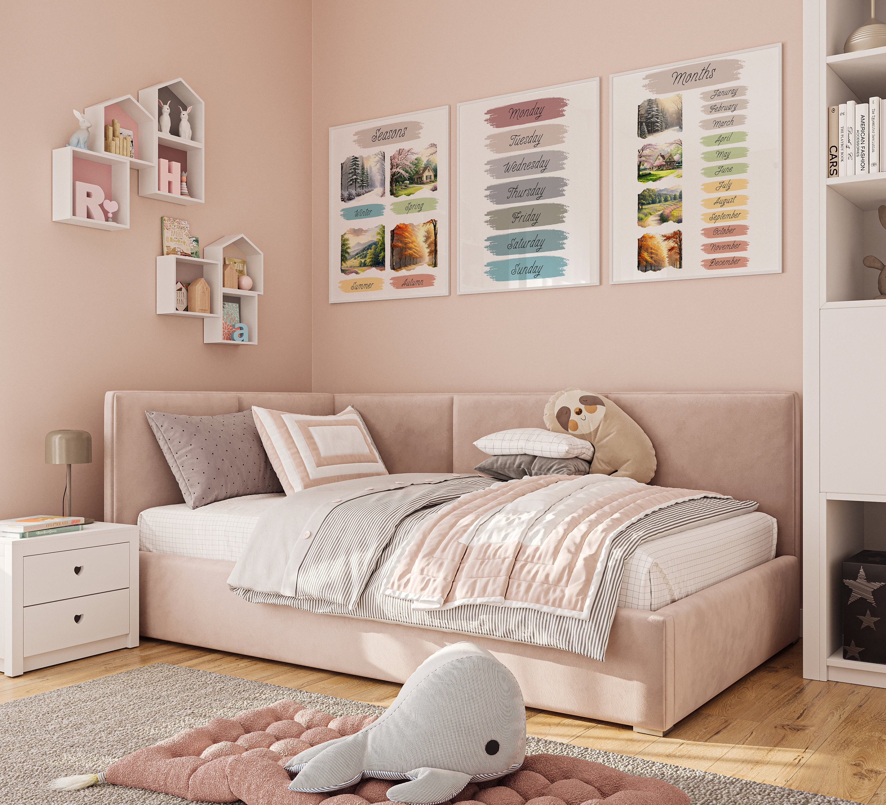 Pastel Preschool Days of the Week Months and Seasons Wall Art Set ...