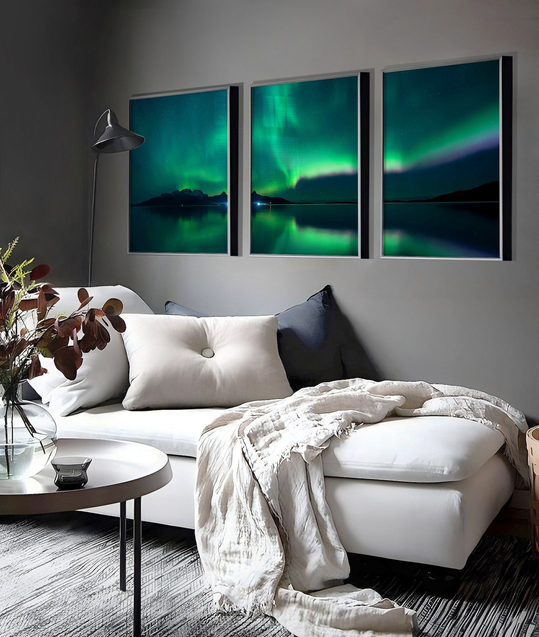 Green Aurora Borealis Wall Art Set of 3, Aurora Polaris Dark Wall Decor ...