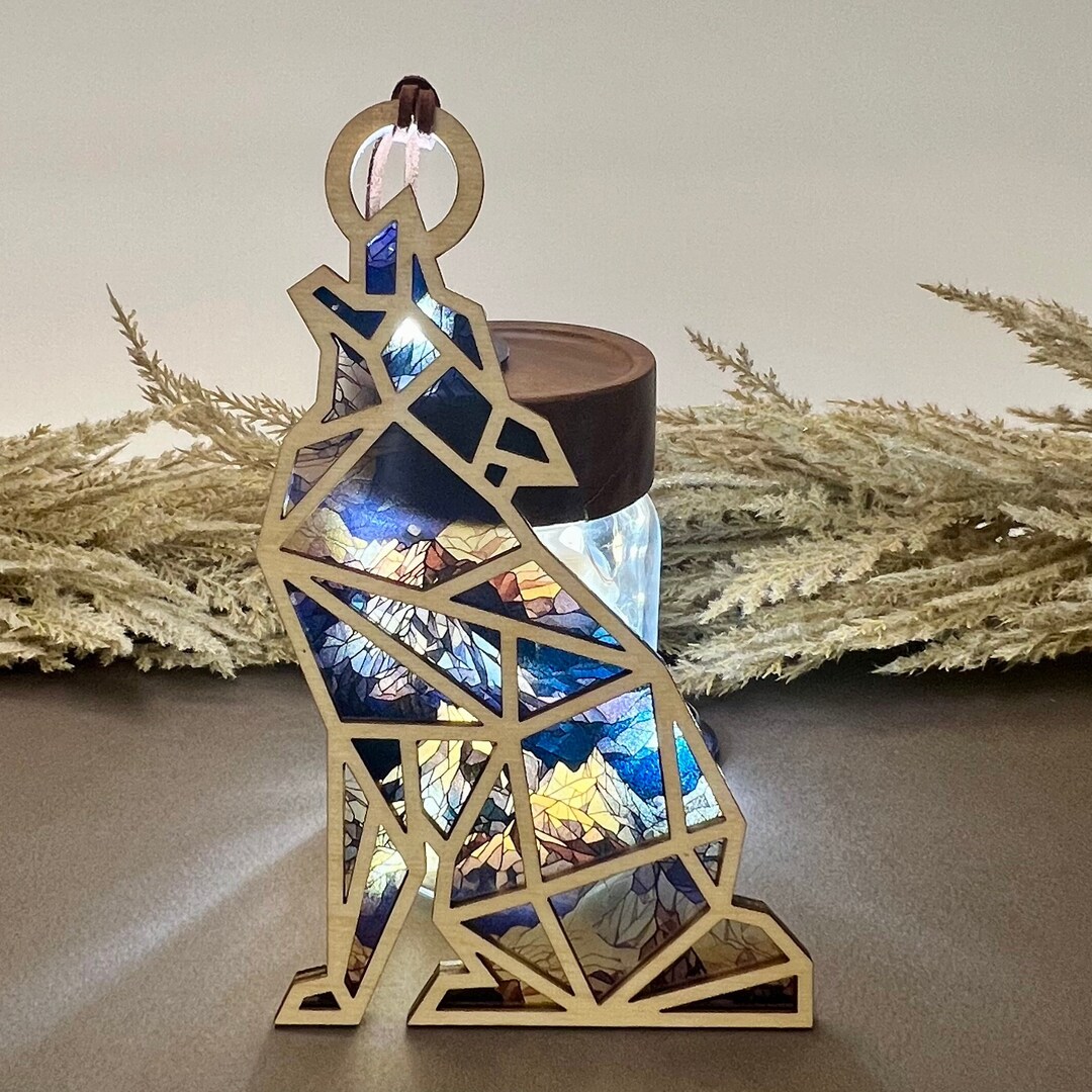 Geometric Coyote Sun Catcher (maple/mountains Stained Glass Acrylic) - Etsy