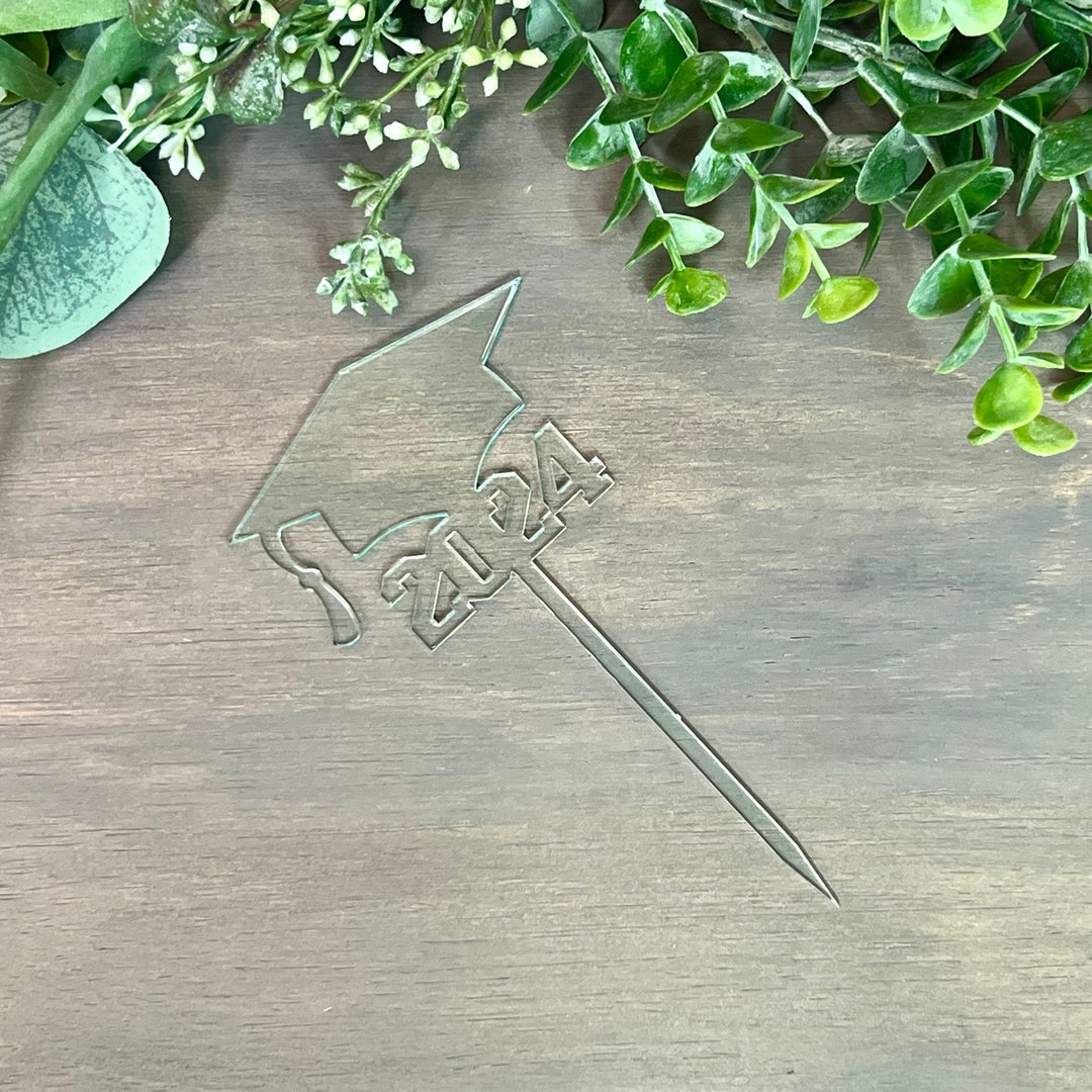 2024 Graduation Cap Acrylic Plant Stake transparent Green Glass Acrylic ...