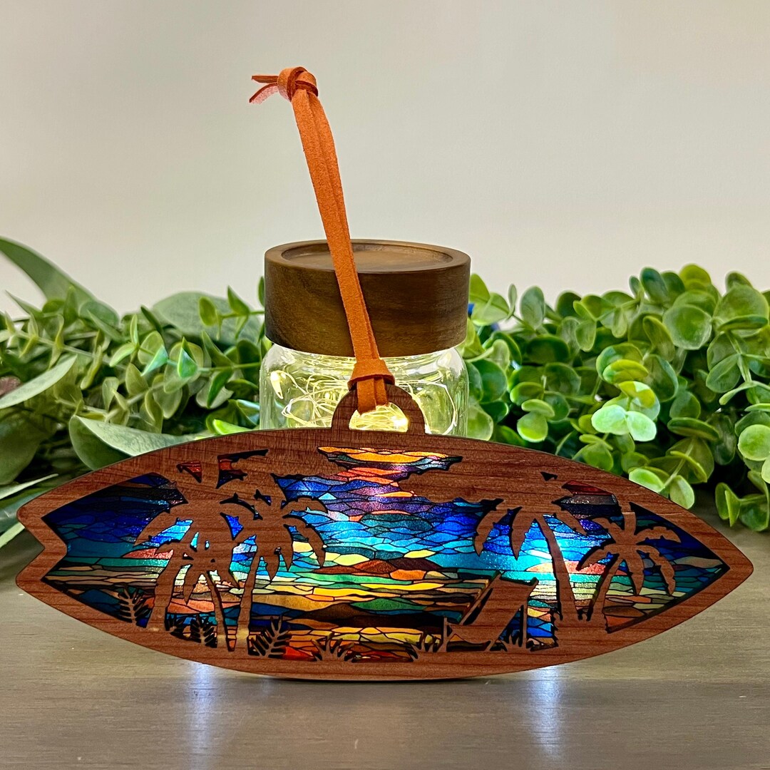 Sittin’ on the Beach Surf Board Sun Catcher (aromatic Cedar/sunset ...