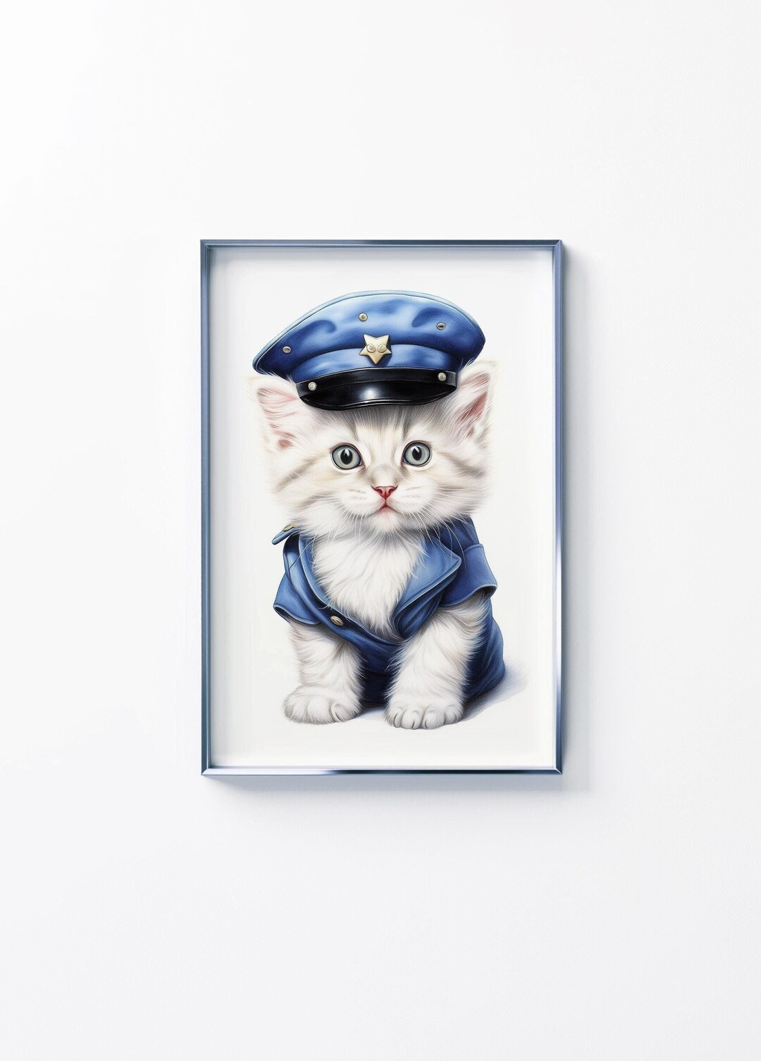 Funny Baby Cat Artwork Digital Print Kitty Police Officer Cop Gift ...