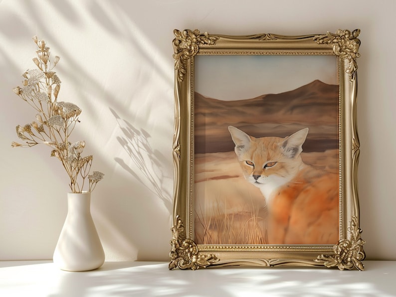 Sand Cat Sahara Desert Landscape Watercolor Painting Digital Print ...