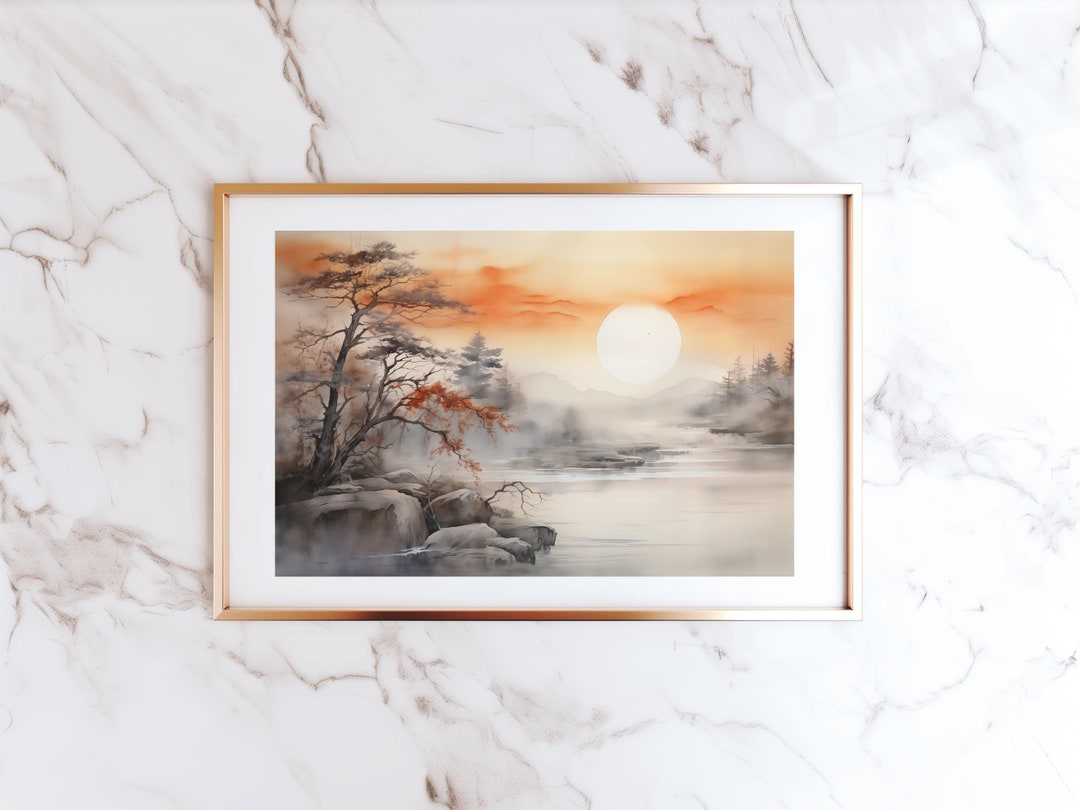 Sumi-e Landscape Painting Japanese Ink Art Digital Print Drawing ASMR ...