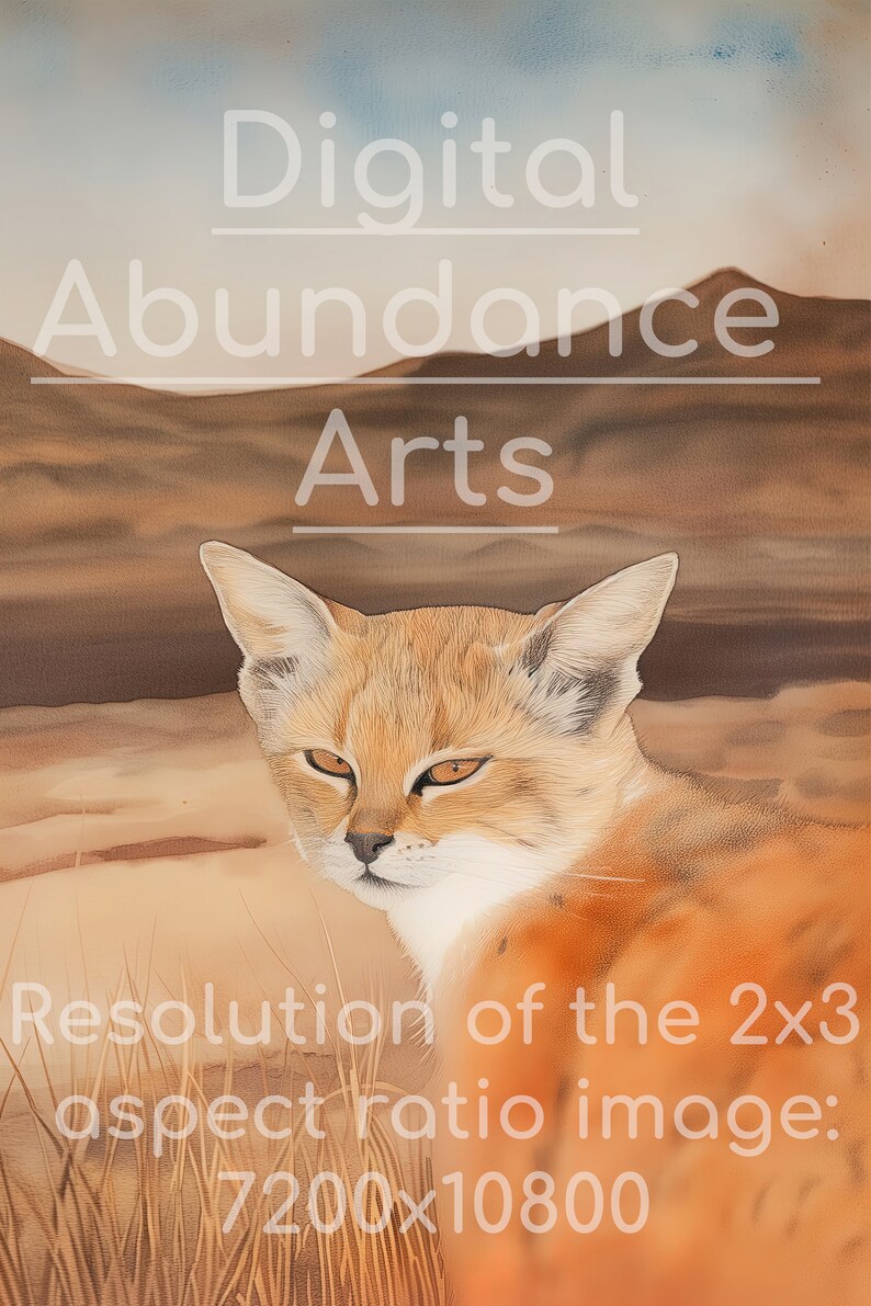 Sand Cat Sahara Desert Landscape Watercolor Painting Digital Print ...