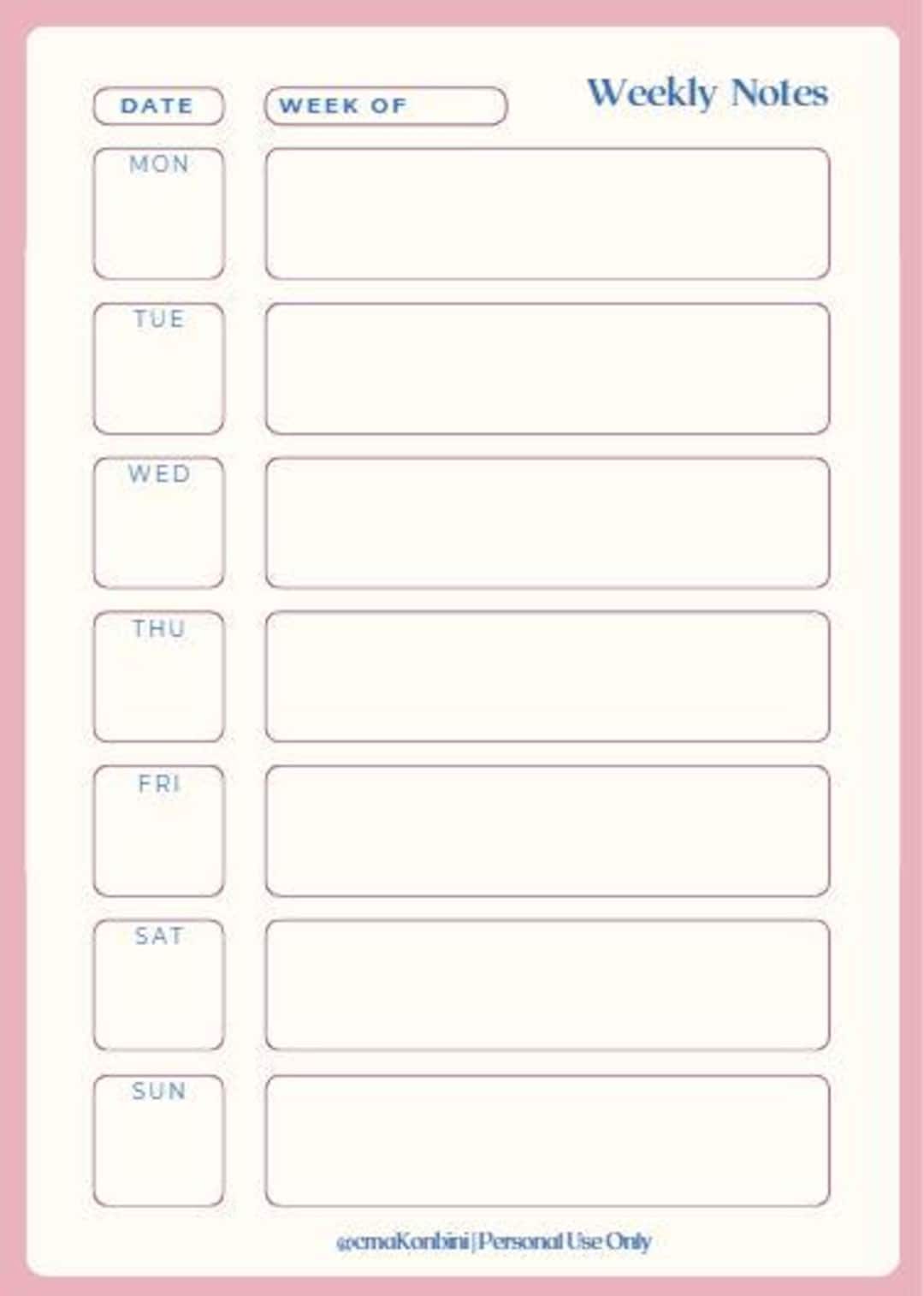 Weekly Notes Planner Printable | Instant Download - Etsy