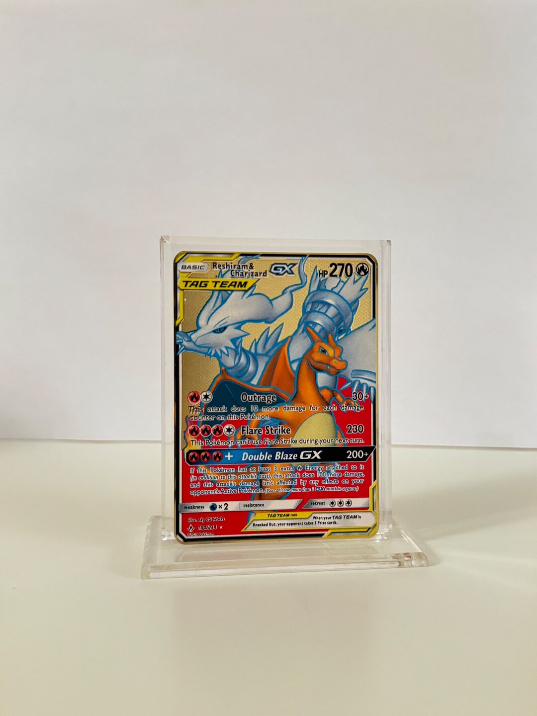 Pokémon Reshiram & Charizard GX 194/214 METAL Gold CARD Gift/ Fan Art ...