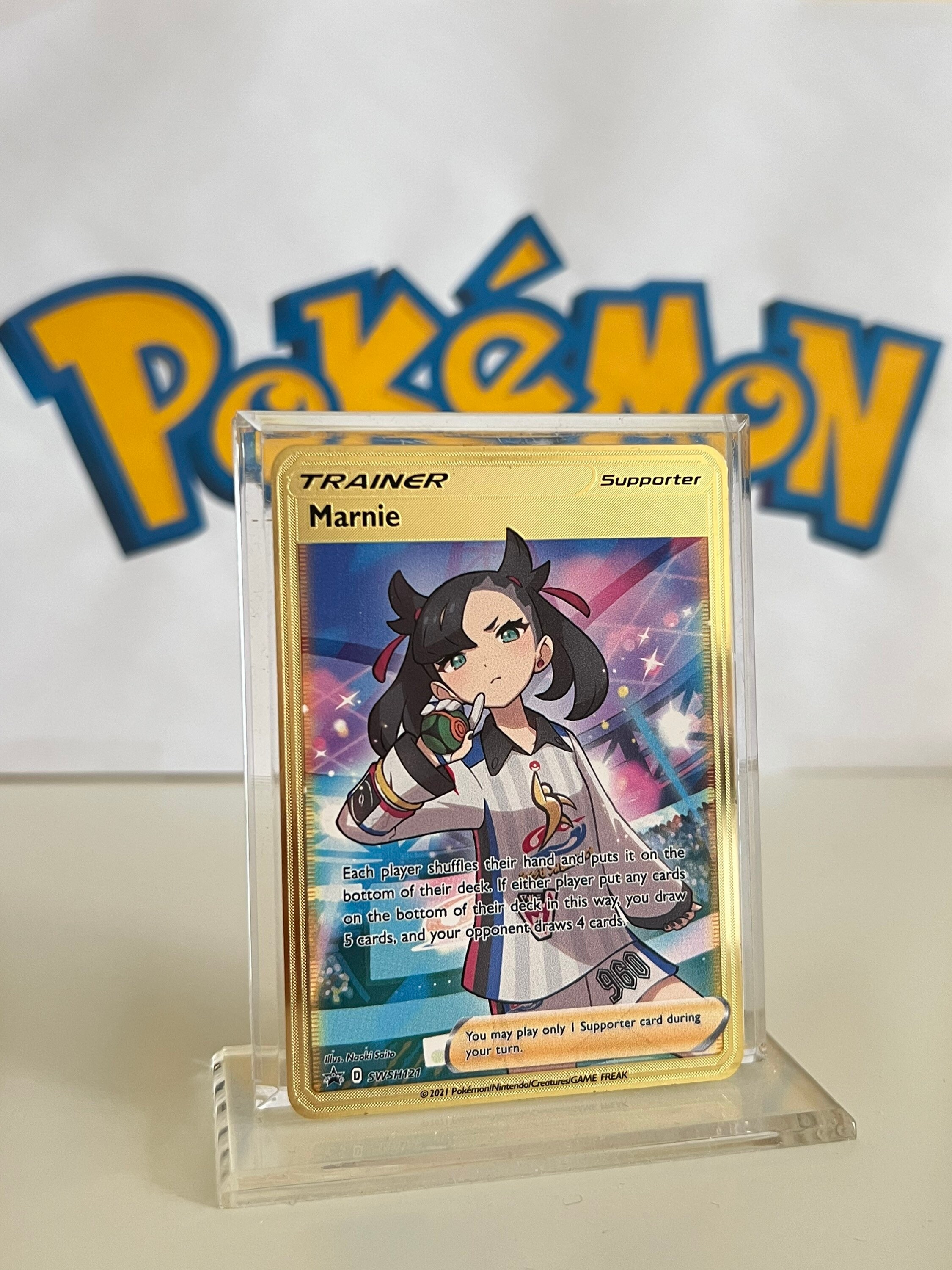 Pokémon Full Art Marnie Trainer SWSH121 Black Star Promo Metal Gold ...