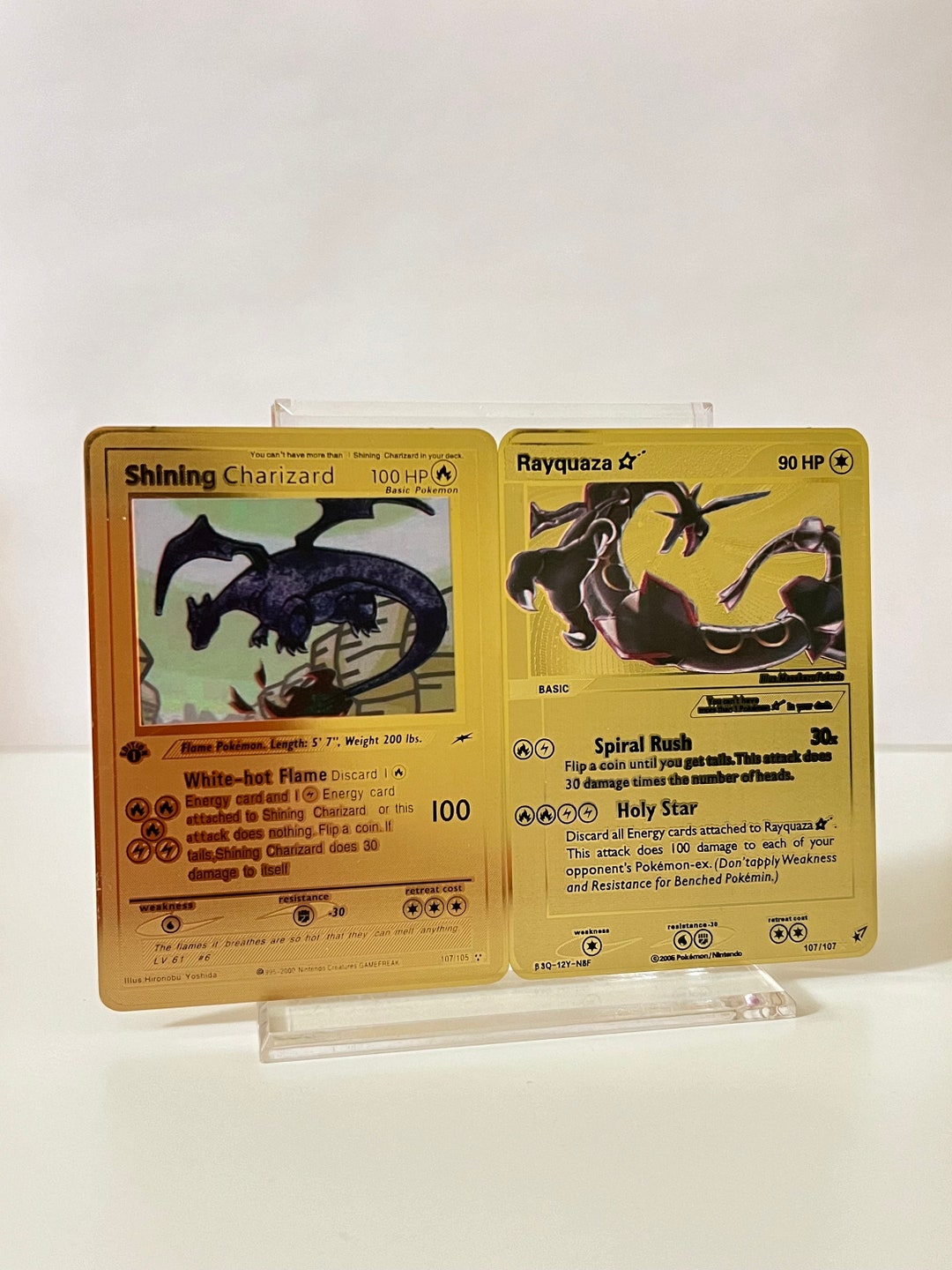 Pokemon Shining Charizard 107/105 & Rayquaza 107/107 METAL - Etsy
