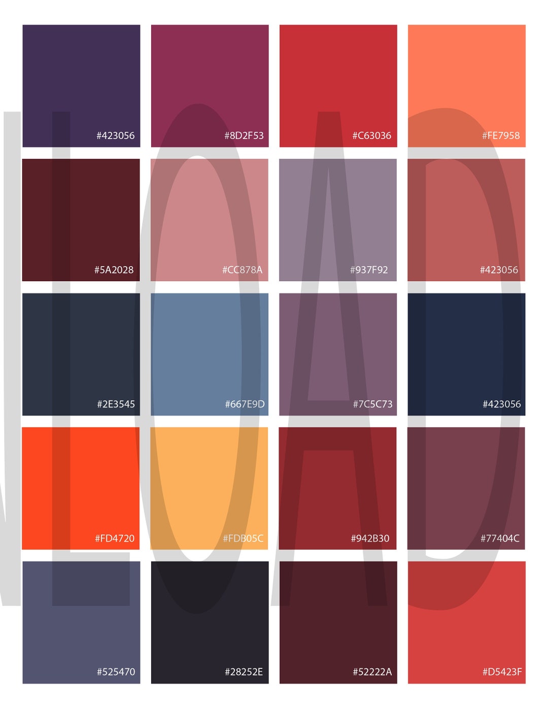 Color Grid Wall Art / Color Palette Numbers / Color Codes - Etsy