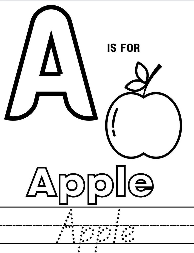 ABC Coloring Sheets With Pictures and Traceable Words. - Etsy