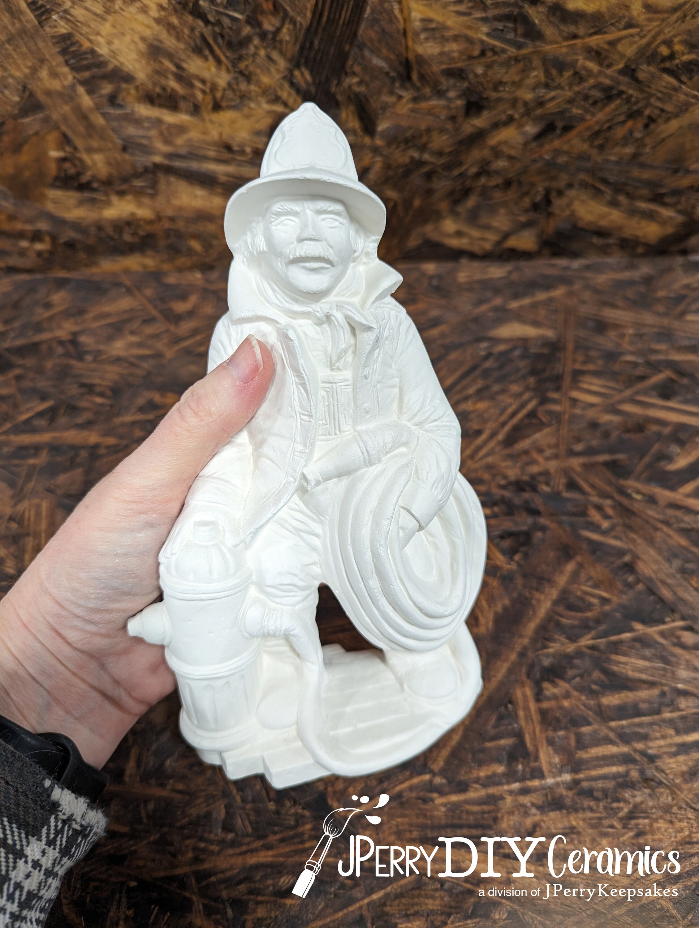 Ready to Paint Fireman With Fire Hose and Hydrant, Ceramic Bisque DIY ...