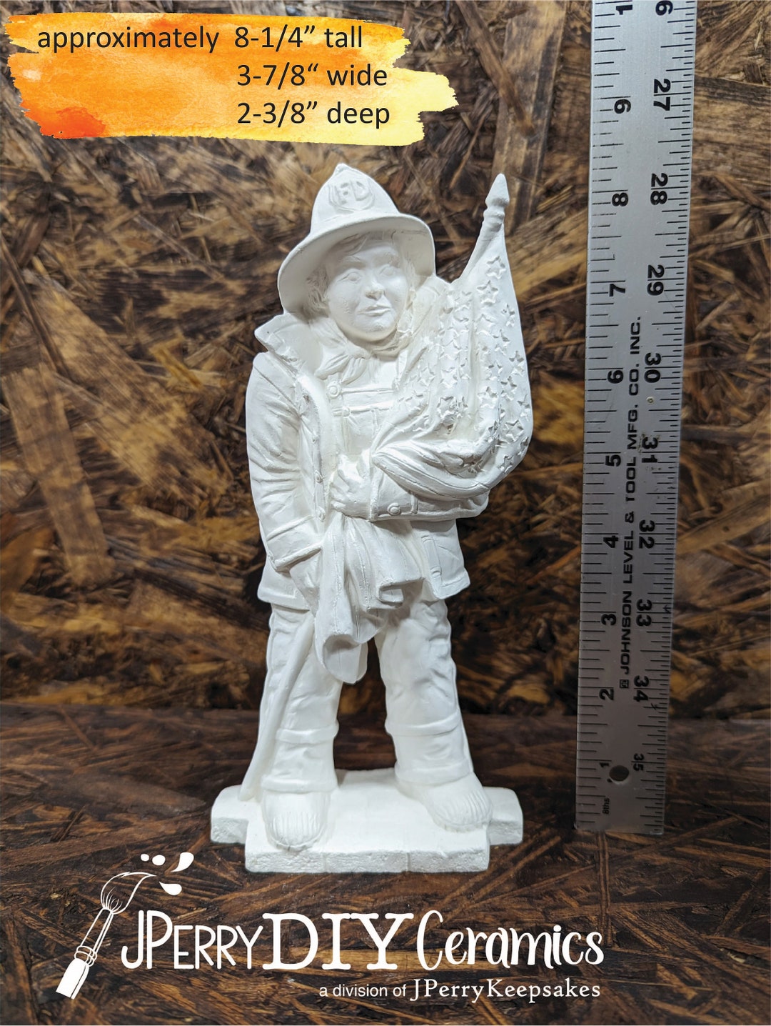 Ready to Paint Fireman Standing Holding American Flag Ceramic Bisque ...