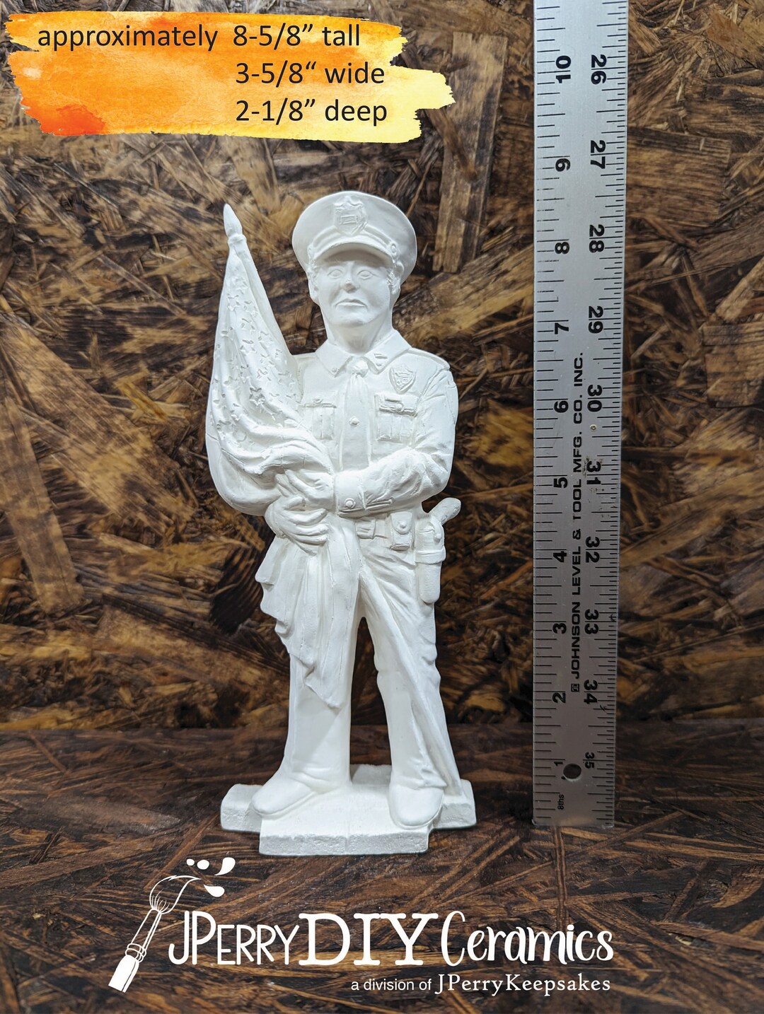 Ready to Paint Policeman Standing Holding American Flag Ceramic Bisque ...