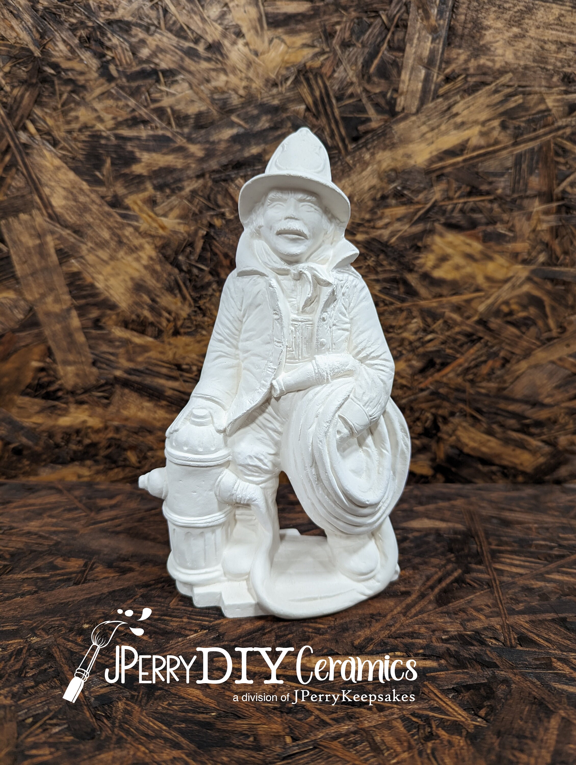 Ready to Paint Fireman With Fire Hose and Hydrant, Ceramic Bisque DIY ...