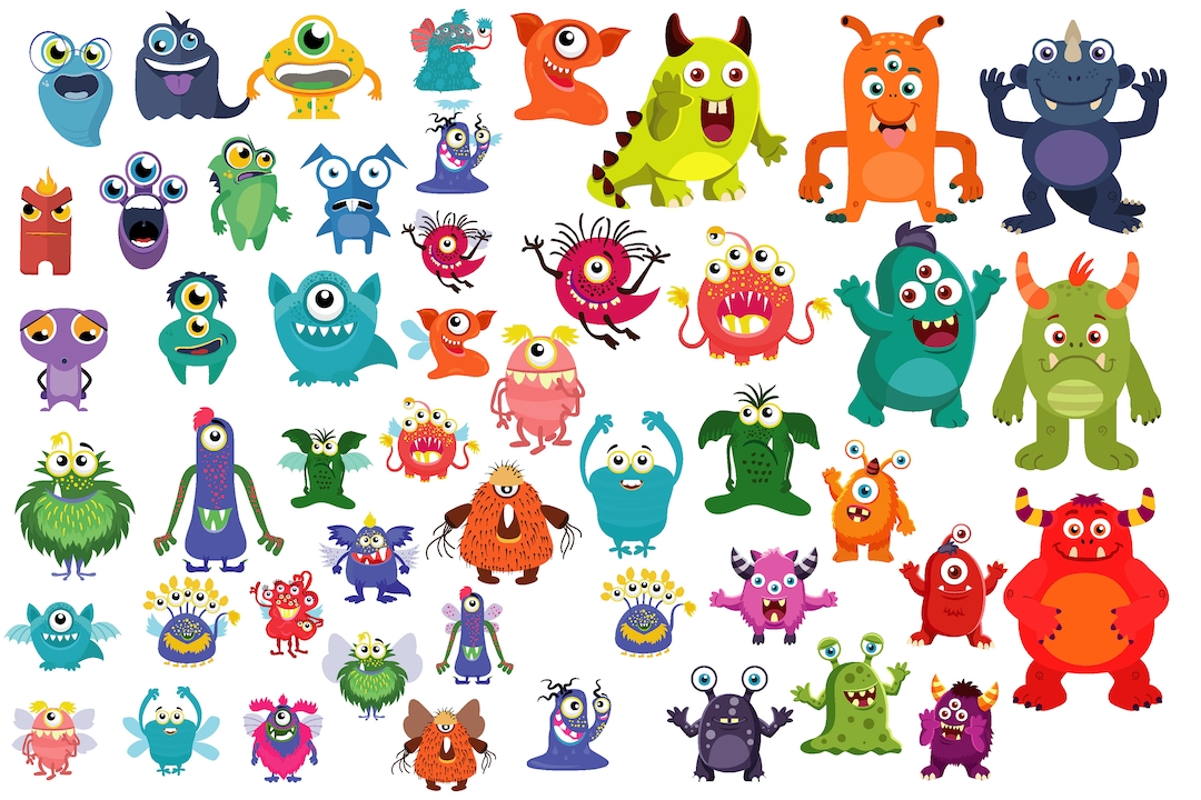 Cute Monsters Clip art Bundle, Cute Monsters SVG, Cute Monsters Vector ...