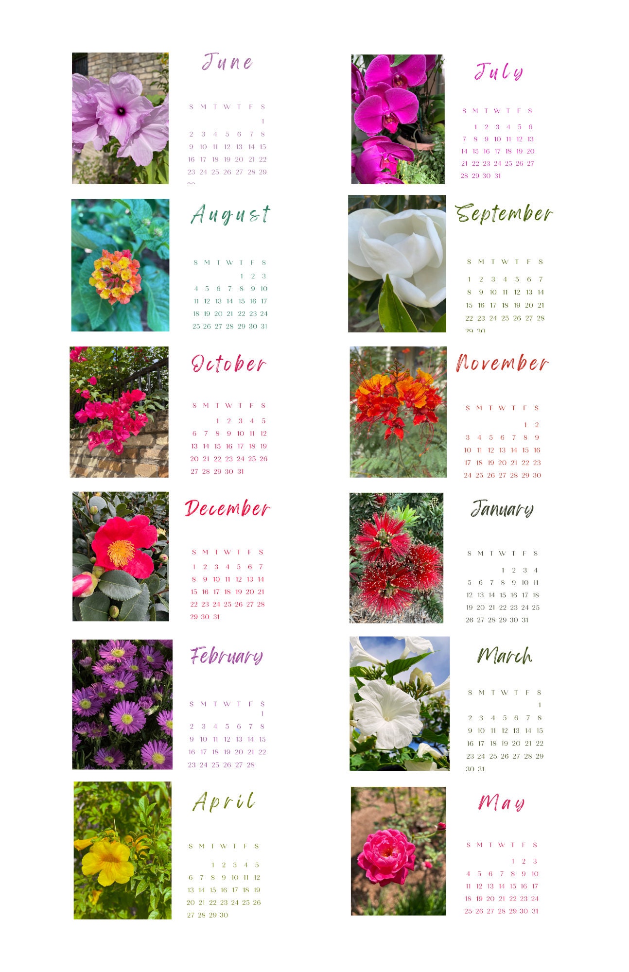 Monthly Calendar - Floral - Etsy