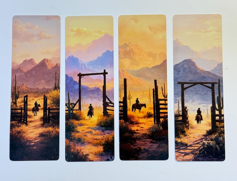 Western Cowboy Bookmark Set, Desert Sunset Bookmarks, Rustic Western ...