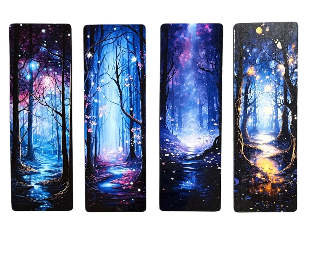 Starry Night Laminated Bookmarks, Moonlight, Forest, Stars - Etsy
