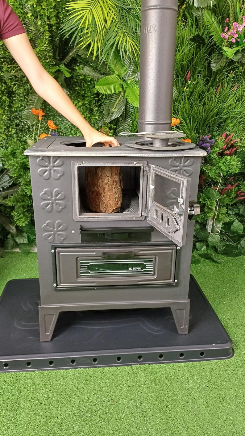 Cast Iron Wood Stove With Oven: Compact Cabin Heater & Cooker - Etsy
