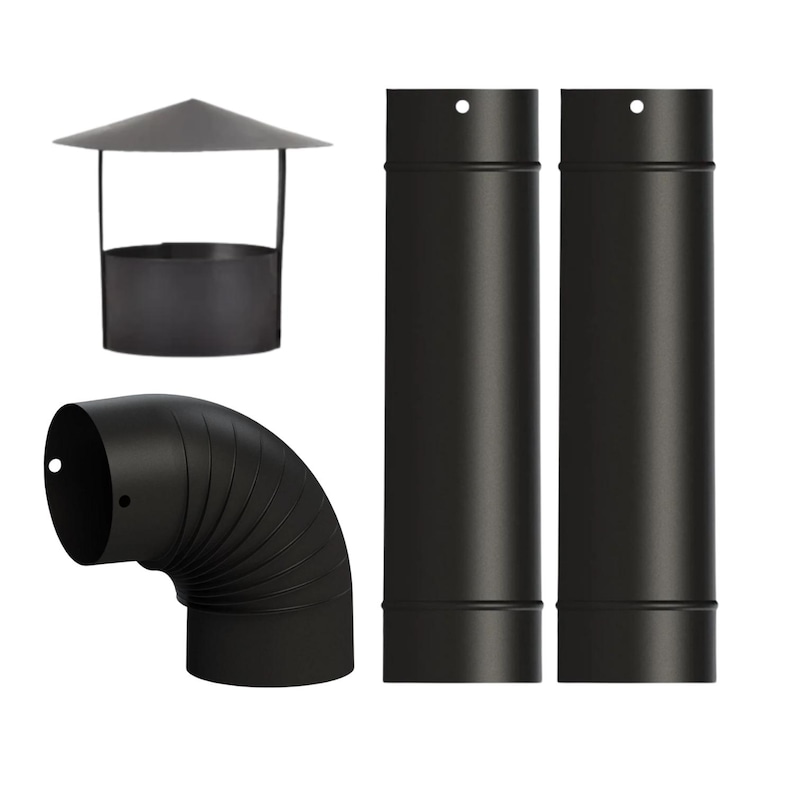 Black Stove Pipe Kit, 5.12-inch, 90 Degree Elbow and Cap - Etsy