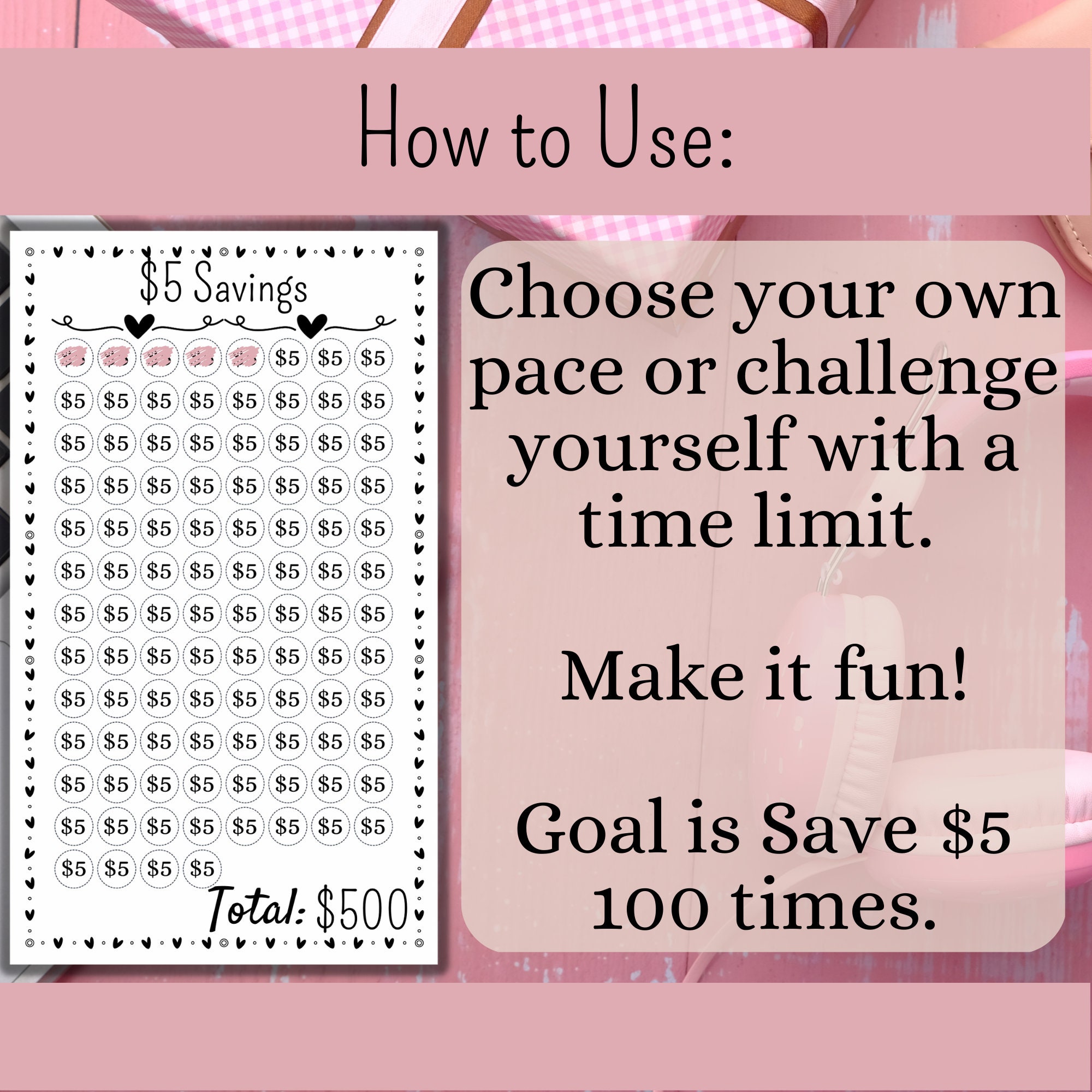 Five Dollar Savings Challenge Printable Savings Challenge Budget Binder ...