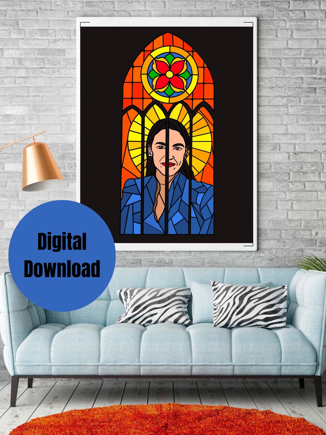 AOC Alexandria Ocasio-cortez AOC Stained Window Poster Aoc Portrait Art ...