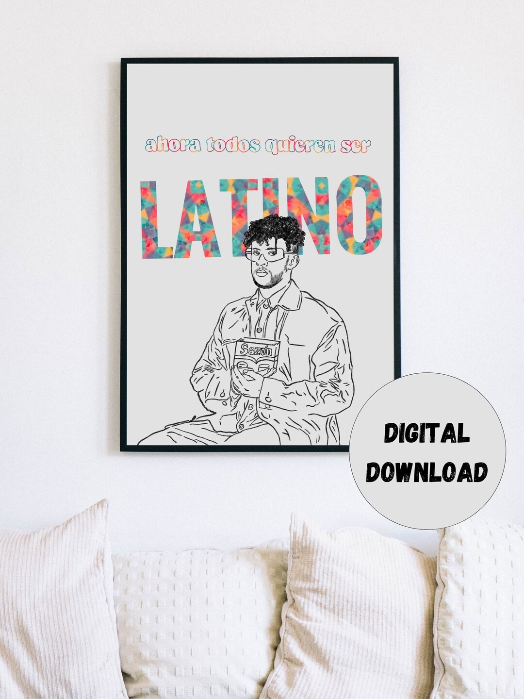 Latino Poster, Neutral Bad Bunny Wall Art, Downloadable Poster Gift ...