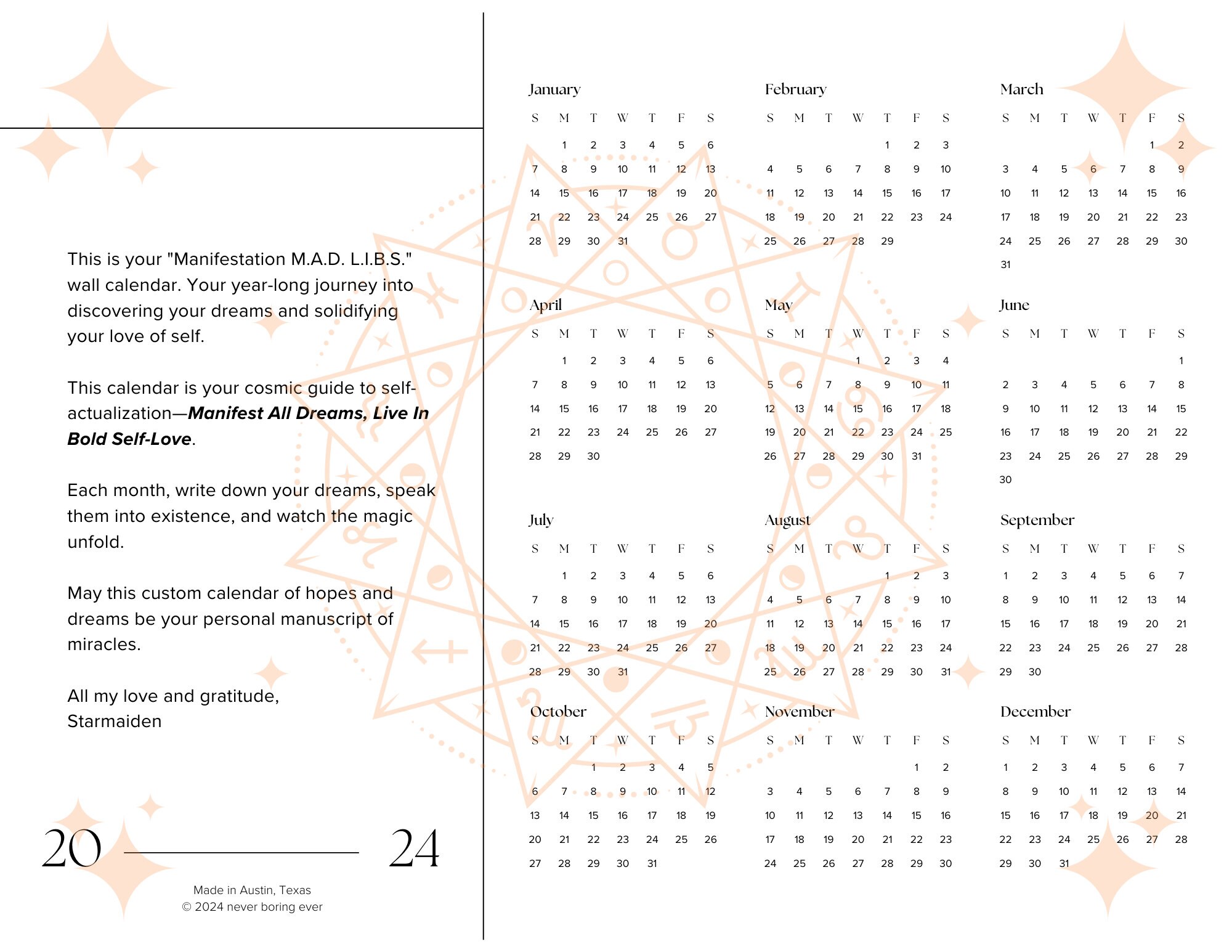2024 Custom Manifestation Wall Calendar - M.A.D. L.I.B.S. - Manifest ...