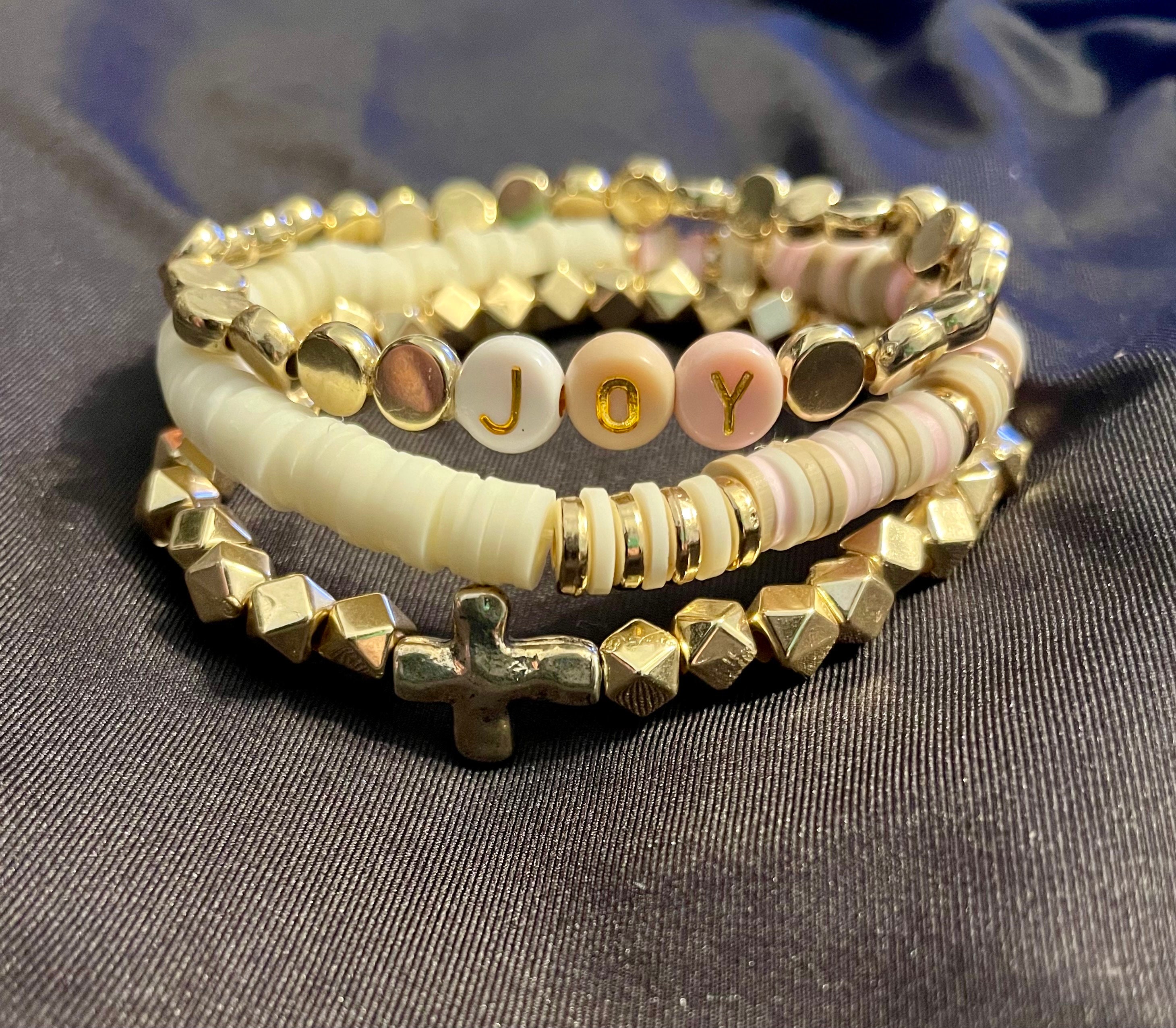 Beaded Bracelet Stack in Neutral Colors-14k Plated Gold Beads - Etsy